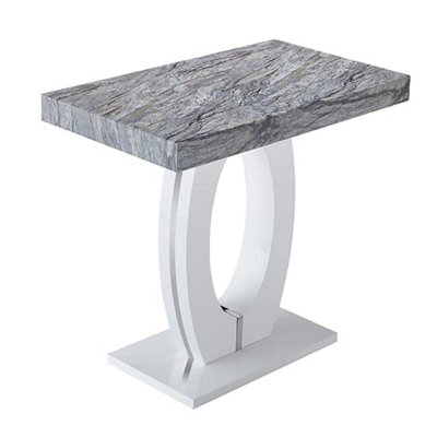 Halo High Gloss Bar Table In White And Melange Marble Effect