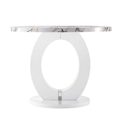 HALO HIGH GLOSS DINING TABLE ROUND IN WHITE MILO MARBLE EFFECT