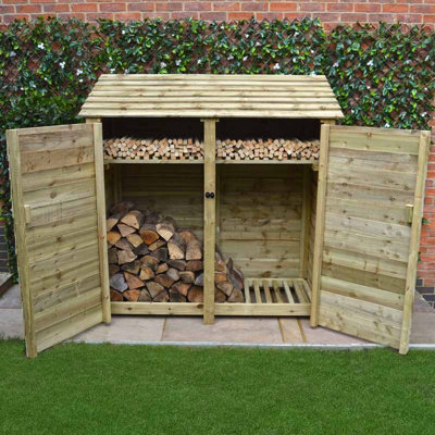 Hambleton 6ft Log Store with Doors and Kindling Shelf - L80 x W180 x H181 cm - Light Green | DIY ...