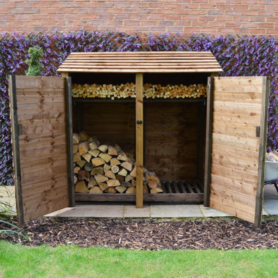 Hambleton 6ft Log Store with Doors and Kindling Shelf - L80 x W180 x ...