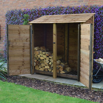 Hambleton 6ft Log Store with Doors - L80 x W180 x H181 cm - Rustic Brown