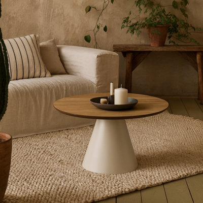 Hamburg Round Oak Veneer Coffee Table with Steel Pillar Base