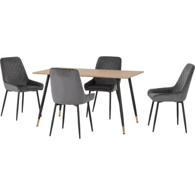 Hamilton Dining Set with Avery Chairs Medium Oak Effect Grey Velvet