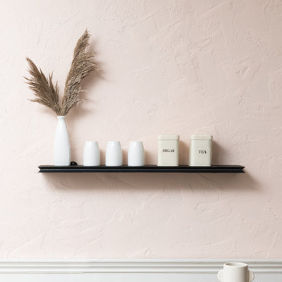 Hamish Wall Shelf Solid Wood Black Floating Shelf Living Bedroom ...