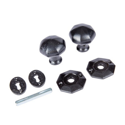 Hammer & Tongs Octagonal Rim & Mortice Door Knob - W60mm - Black