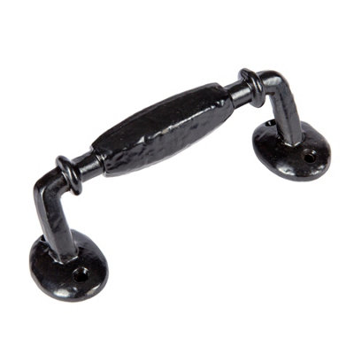 Hammer & Tongs Offset Wrought Iron Door Handle - H160mm - Black