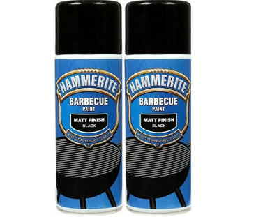 Hammerite Barbecue Paint Matt Finish Black Spray 400ml Pack of 2