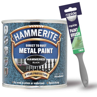 Hammerite Hammered Black Metal Paint 250ml with 1" Paint Brush | DIY at B&Q