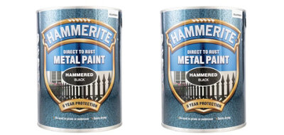 Hammerite Hammered Direct to Rust Metal Paint Black 5L Pack of 2