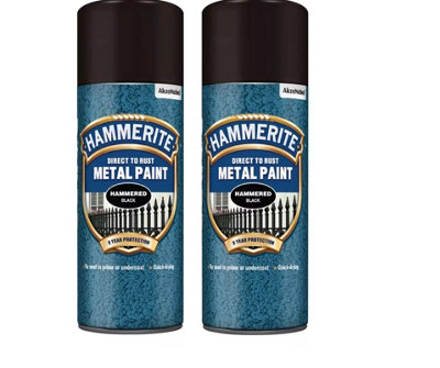 Hammerite Hammered Direct To Rust Metal Paint Black Spray 400ml Pack of 2