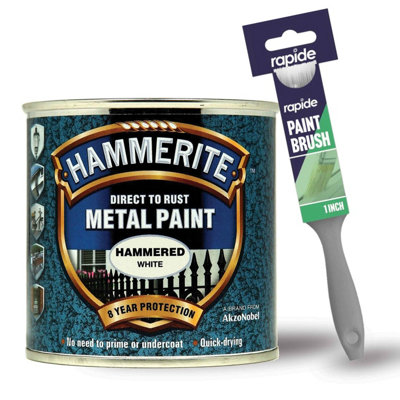 Hammerite Hammered White Metal Paint 250ml with 1" Paint Brush | DIY at B&Q
