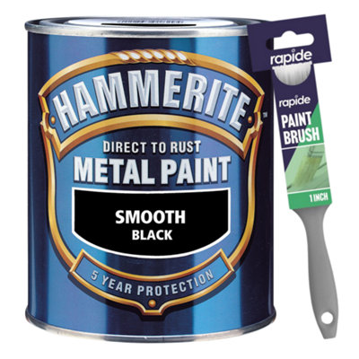 Hammerite Smooth Black 750ml with 1" Paint Brush