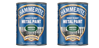 Hammerite Smooth Direct to Rust Metal Paint Dark Green 2.5L Pack of 2