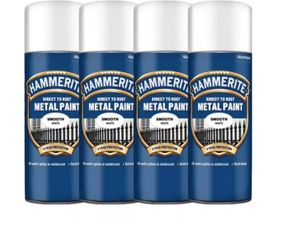 Hammerite Smooth Direct To Rust Metal Paint White Spray 400ml Pack of 4