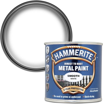 Hammerite Smooth White Metal Paint 250ml with 1" Paint Brush