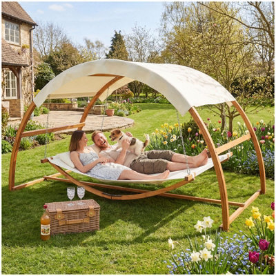 Hammock Locarno - for 2 people, large sun canopy, wooden frame ...