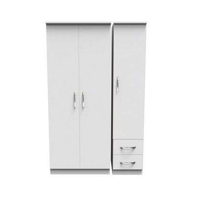 Hampshire Triple Plain Side Drawer Wardrobe in White Matt (Ready Assembled)