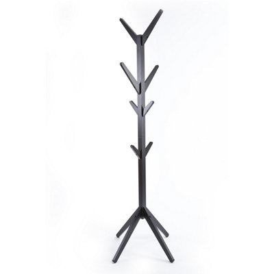 Hampton Black Wooden Freestanding Hat and Coat Stand, Rack, Tree with 8 ...