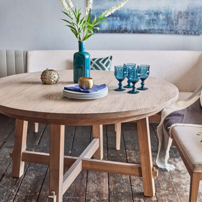 Hampton Round Wooden Dining Table Scandinavian Design with Cross Bar