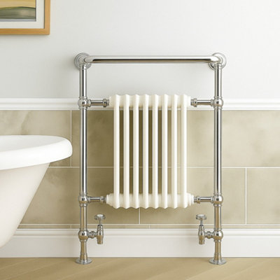 Hampton White & Chrome Heated Towel Rail - 940x600mm | DIY at B&Q