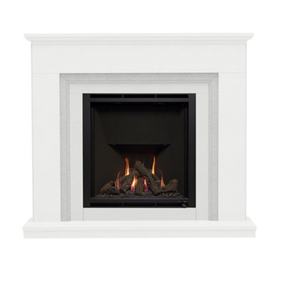 Hamton 52" XL White & Grey Micro Marble Gas Fireplace (Pre-Cast Flue)