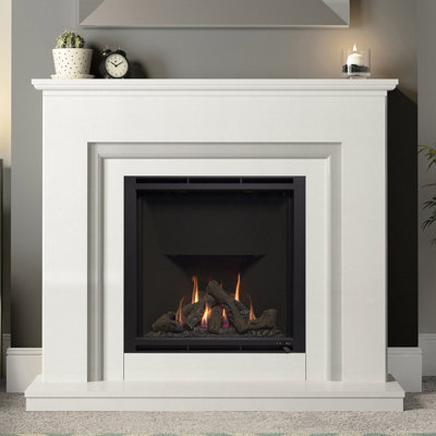 Hamton 52" XL White & Grey Micro Marble Gas Fireplace (Pre-Cast Flue)