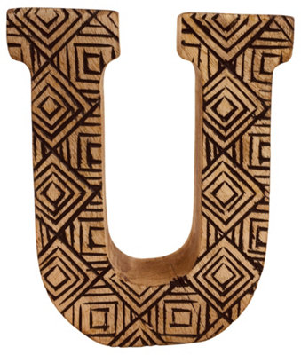 Hand Carved Wooden Geometric Letter U | DIY at B&Q