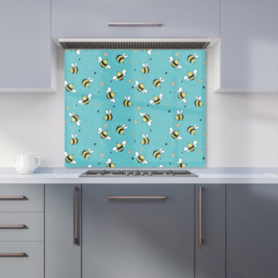 Hand Drawn Busy Bees Premium Glass Kitchen Splashback W700mm x H750mm