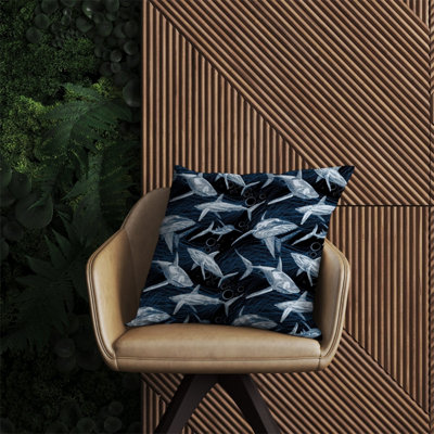 HAND DRAWN SHARK PATTERN OUTDOOR CUSHION 60CM X 60CM