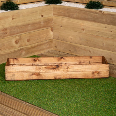 Hand Made 102cm x 28cm x 14cm Rustic Wooden Garden Window Trough Flower ...