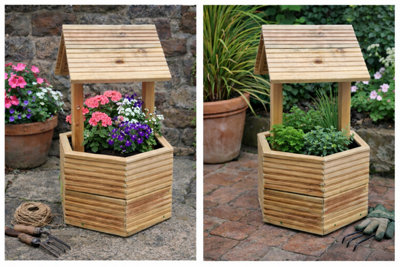 Hand Made Wooden Decking Garden Wishing Well Planter, Trough