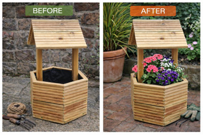 Hand Made Wooden Decking Garden Wishing Well Planter, Trough