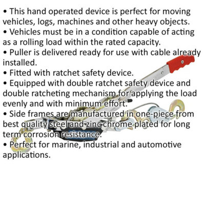 Hand Operated Power Puller - 1500kg Rolling Capacity - Ratchet Safety ...