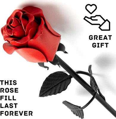 Handcrafted Iron Rose Flower - 100% Iron Flower with Matte Black Stem ...