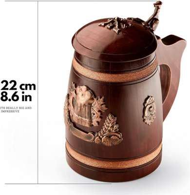 Handcrafted Oak Wooden Tankard Mug with Lid - Unique Viking Style Stein ...