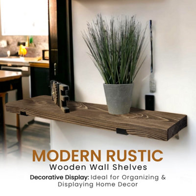 Handcrafted Rustic Wooden Floating Shelves with L-Brackets - Set of 2 ...