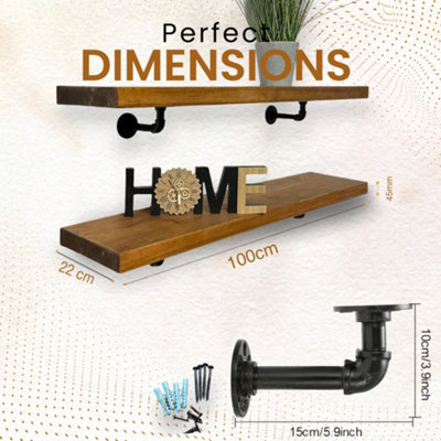 Handcrafted Rustic Wooden Wall-Mounted Floating Shelves with Pipe ...