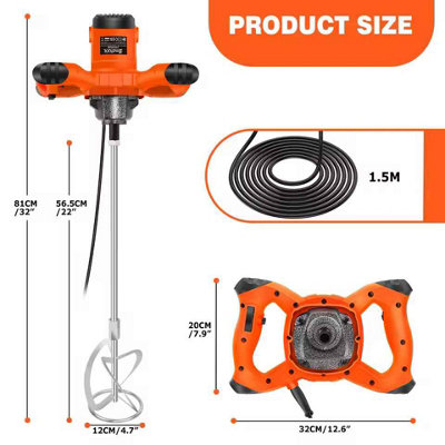Handheld Concrete Mixer Electric Stirrer, Mixing Rod Tool, Red Paddle Mixer