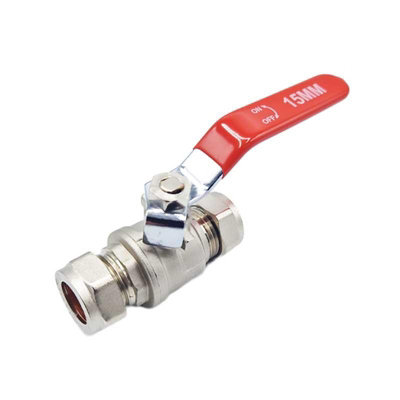 Handle Lever Inline Ball Valve 15mm Compression Red Quarter Turn