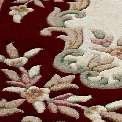 Handmade Bordered Floral Easy to Clean Cream Red Traditional Wool Rug ...