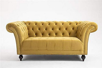 Handmade Chesterfield 2-Seater & 1.5-Seater Mustard Velvet Sofa Set