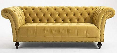 Handmade Chesterfield 3-Seater & 1.5-Seater Mustard Velvet Sofa Set