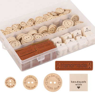 Handmade Craft Labels & Buttons Set, Wood Buttons - Pack of 350