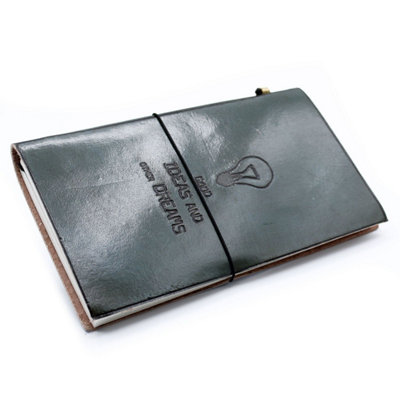 Handmade Leather Journal - Grey, Embossed Design & Quotes (80 Pages)