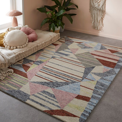 Handmade Luxurious Modern Easy to Clean Multicoloured Abstract Wool Rug ...