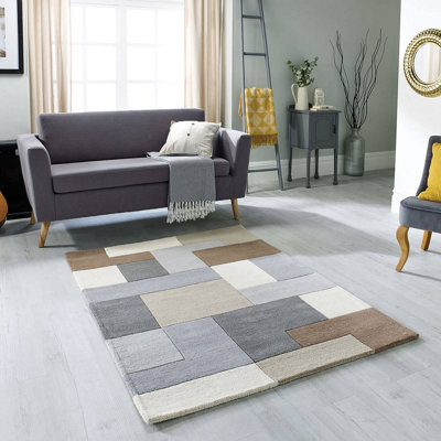 Handmade Luxurious Modern Geomtetric Easy to Clean Neutral Wool Rug for ...