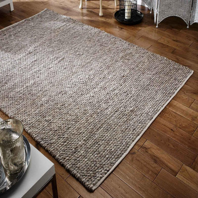 Handmade Luxurious Plain Easy to Clean Textured Taupe Wool Rug for ...