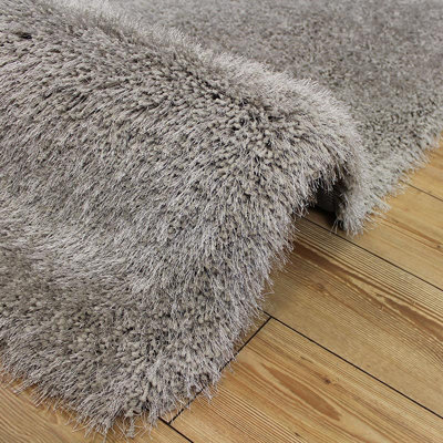Handmade Modern Plain Silver Shaggy Sparkle Easy to clean Rug for Bed ...
