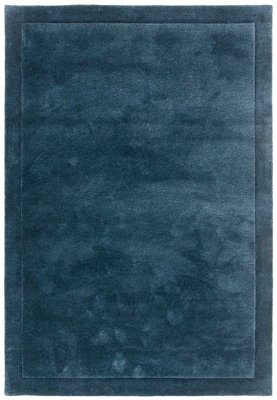 Handmade Modern Shaggy Easy to Clean Teal Bordered Plain Wool Rug for ...