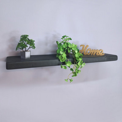 Handmade Wooden Rustic Floating Shelf 175mm Black Ash Length of 200cm ...